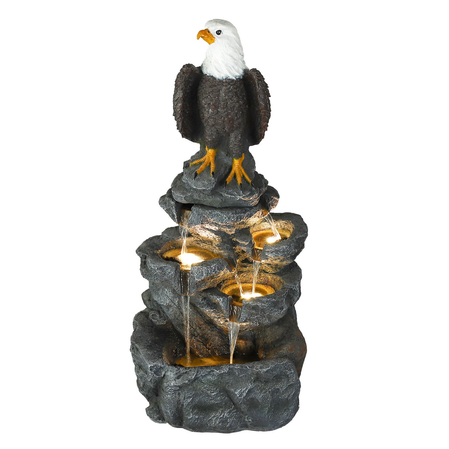 5 Tier Garden Fountain with Bald Eagle Statue, Outdoor Resin Water ...